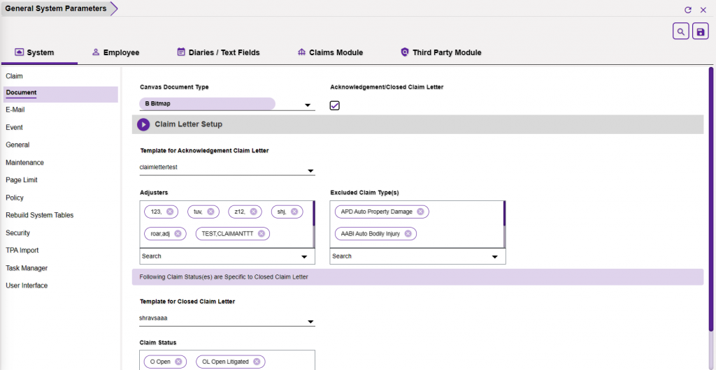 General System Parameter Setup