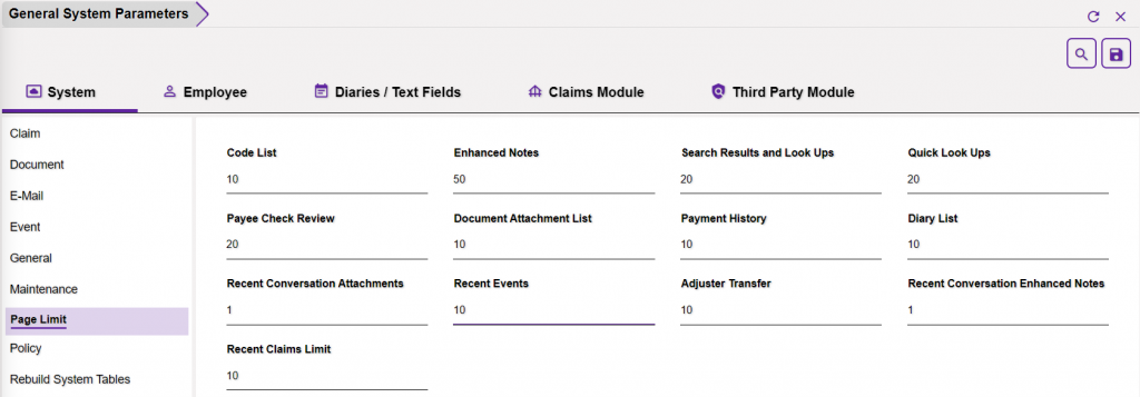 General System Parameter Setup