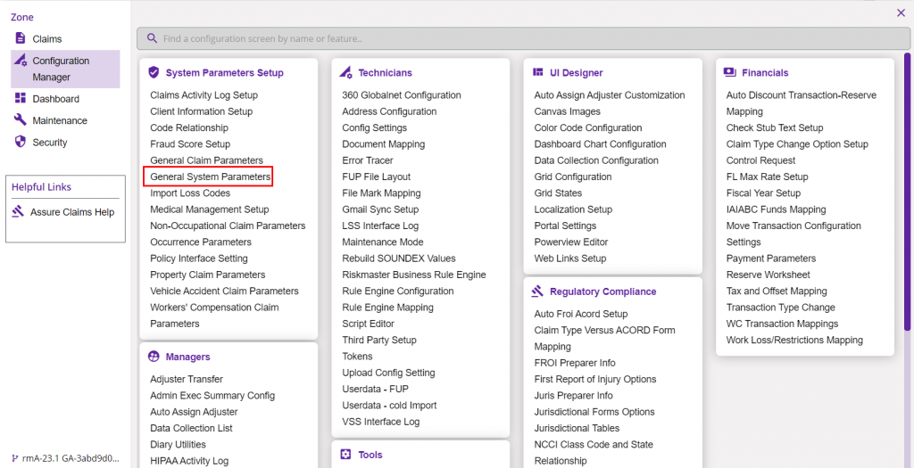 General System Parameter Setup