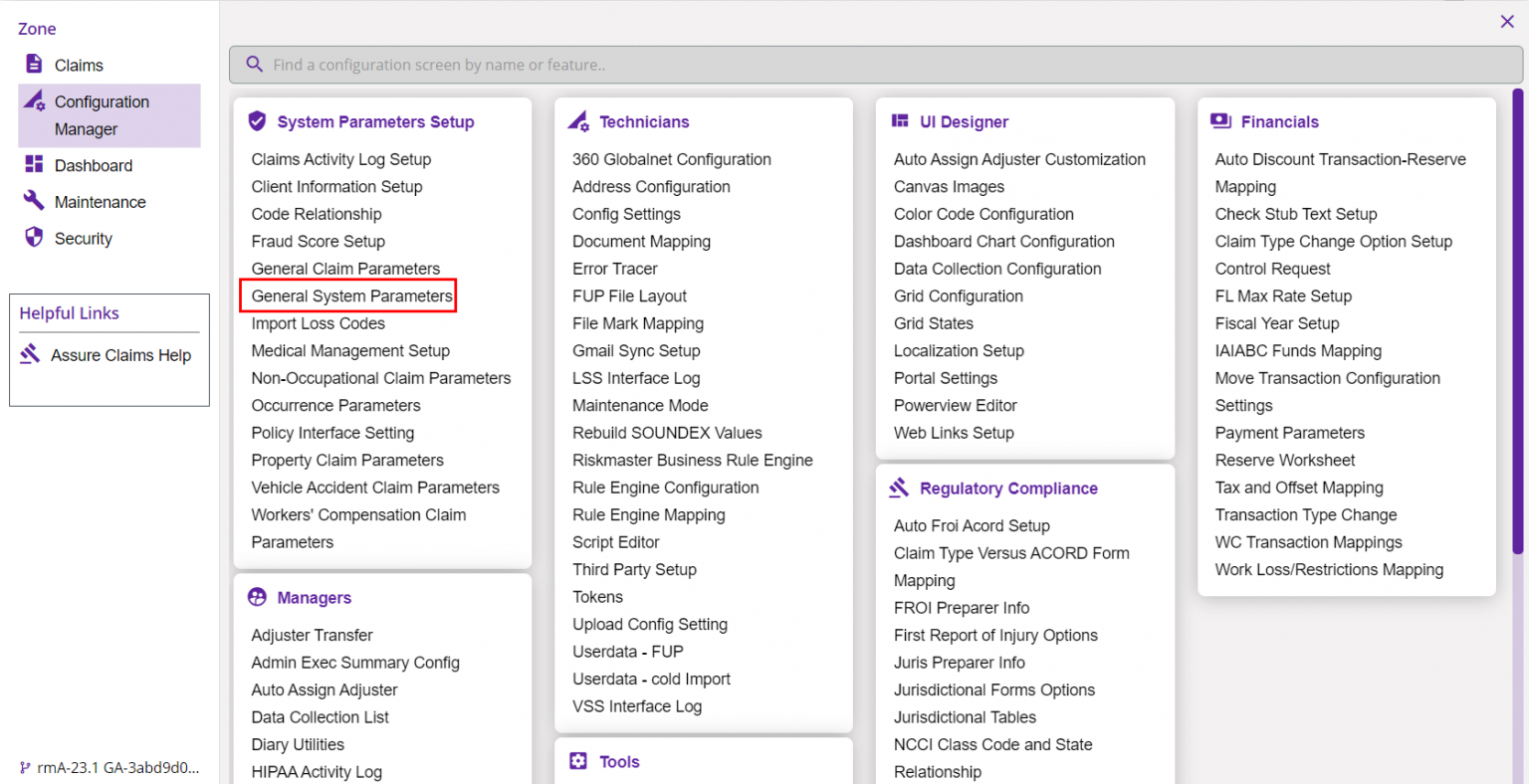 General System Parameter Setup